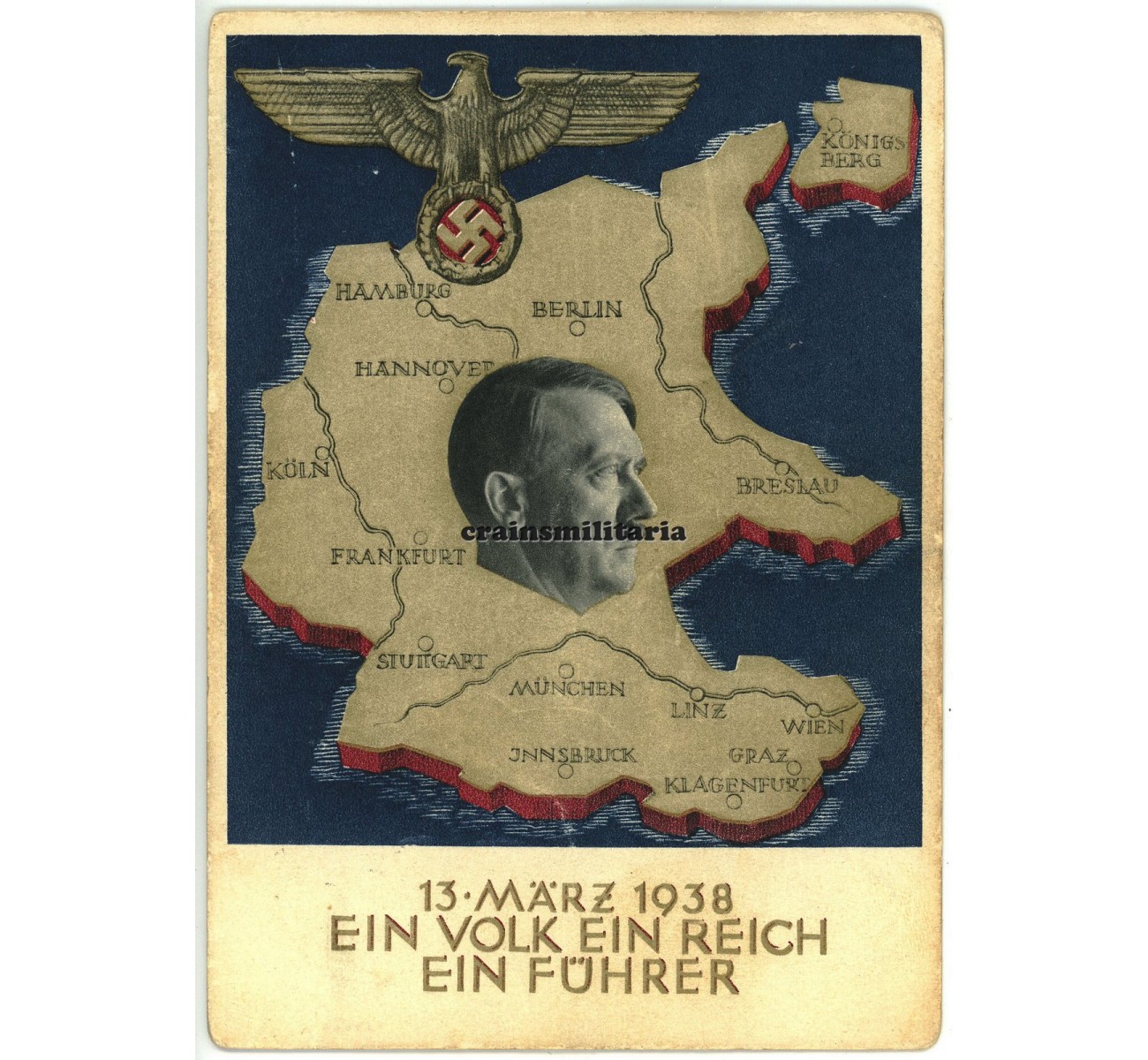 Crain's Militaria - Anschluss postcard with Volksabstimmung stamp