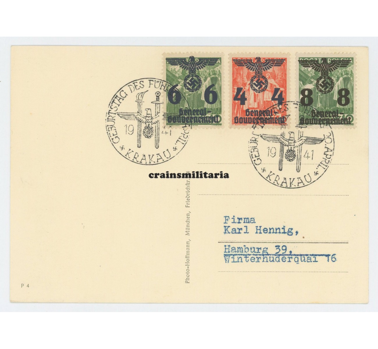 Crain's Militaria - Adolf Hitler on Eastern Front, Krakau stamps