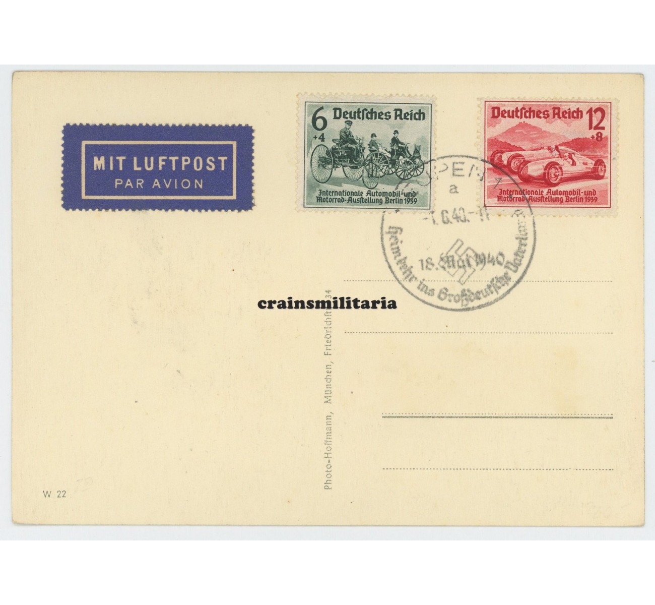 Crain's Militaria - Adolf Hitler in Paris opera - Eupen annexation stamp