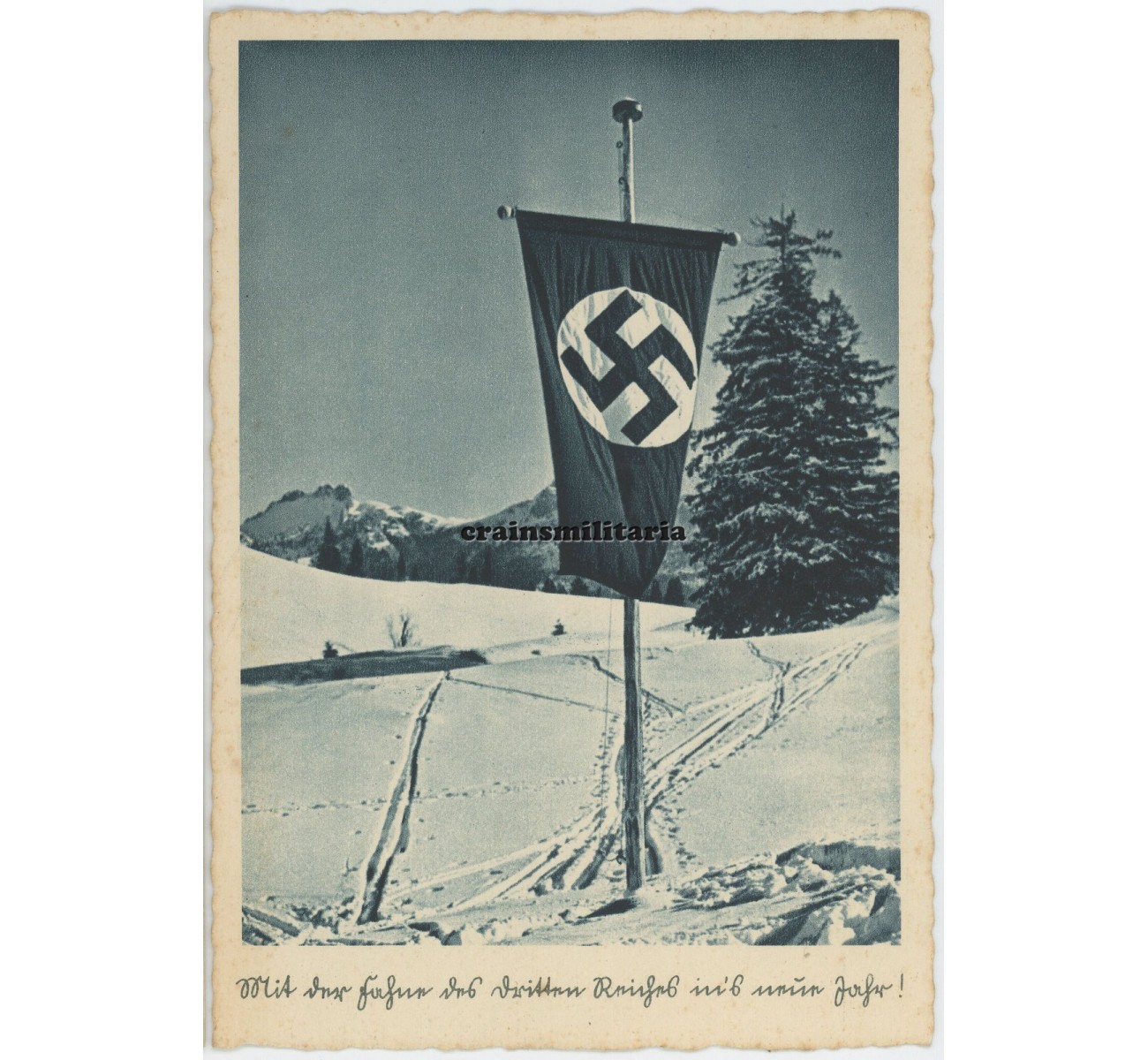 Crain's Militaria - Swastika flag New Year postcard
