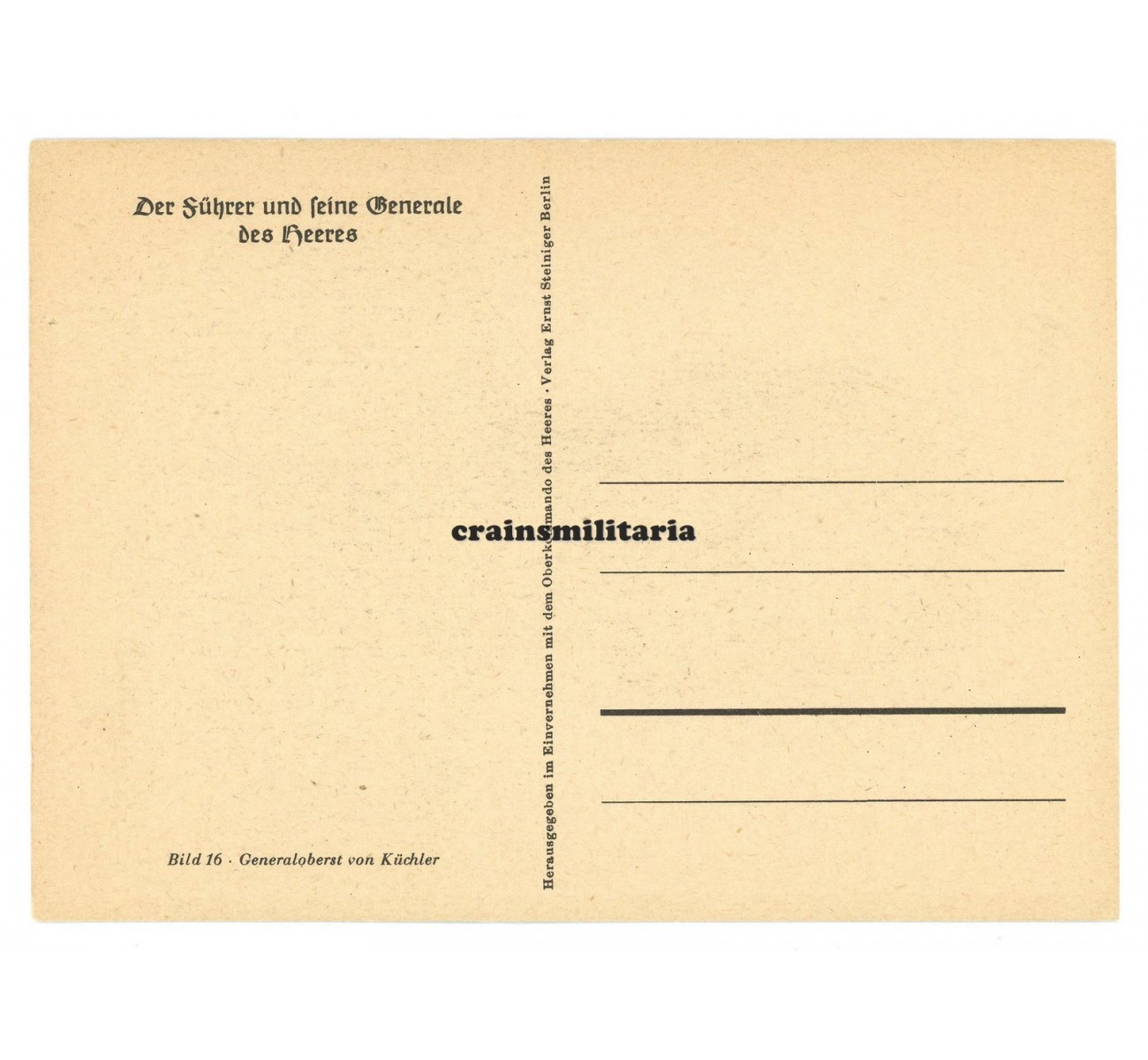 Crain's Militaria - Oak Leaves winner Georg von Küchler postcard