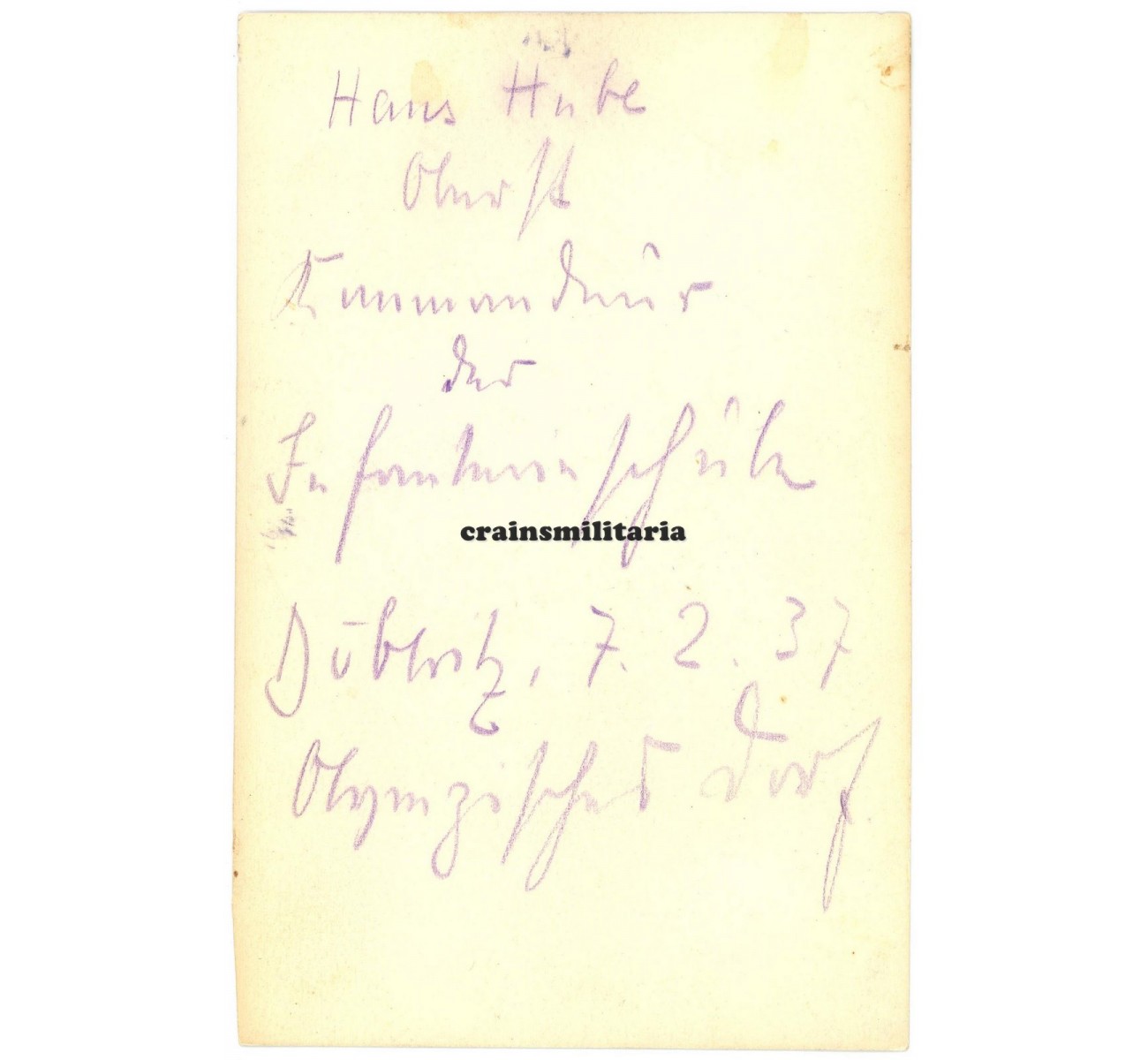 Crain's Militaria - Diamonds winner Hans-Valentin Hube - prewar signed ...