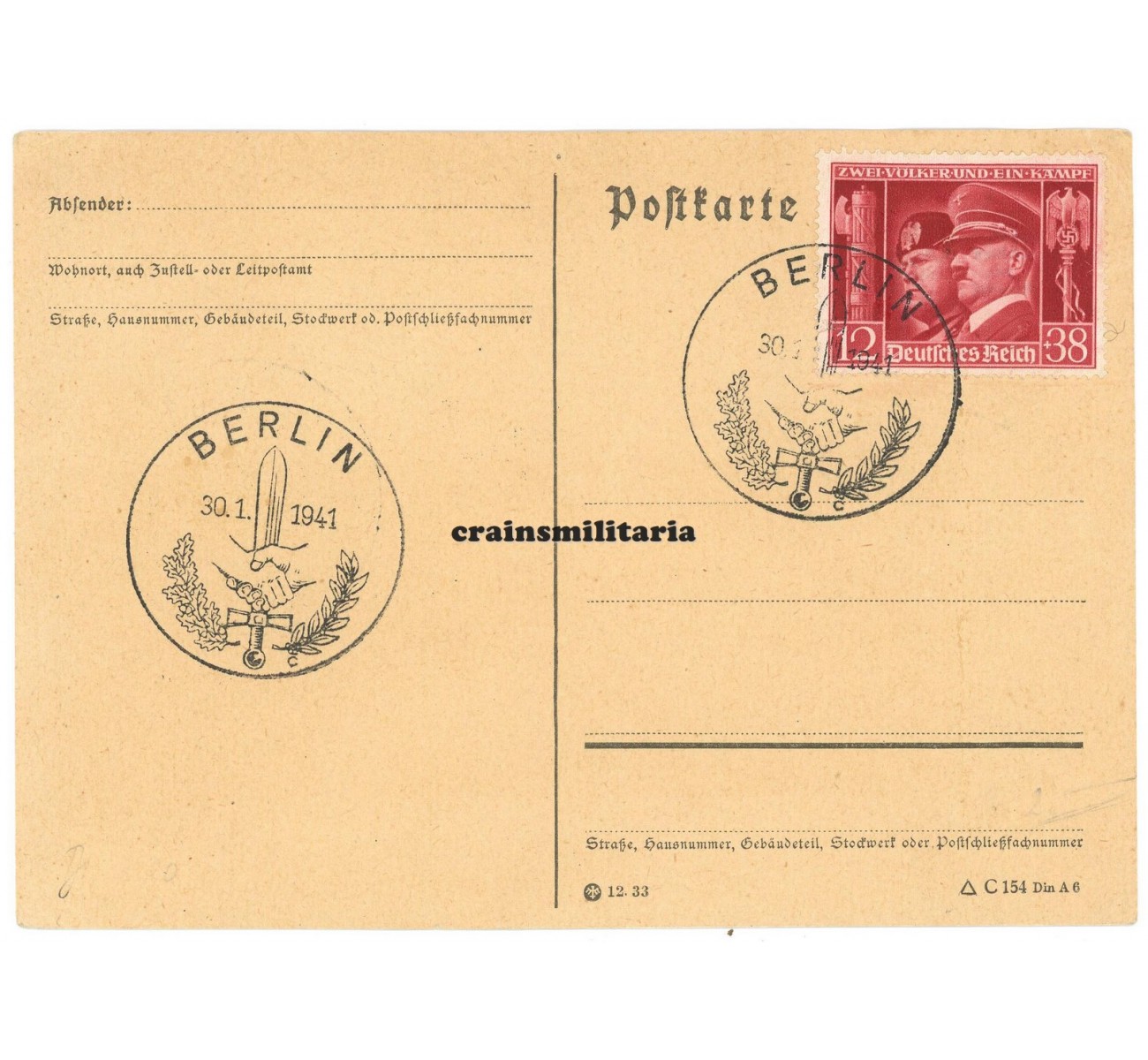 Crain's Militaria - Postcard with Berlin and Horst Wessel stamps