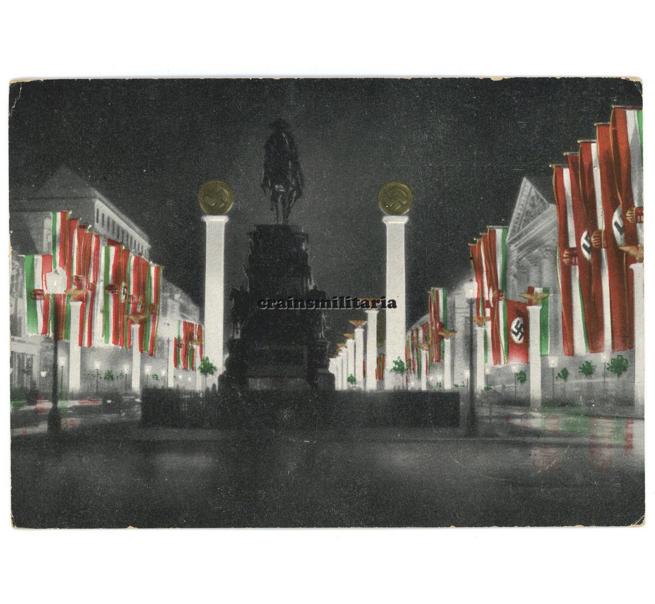 Crain's Militaria - Berlin 1938 postcard with many stamps