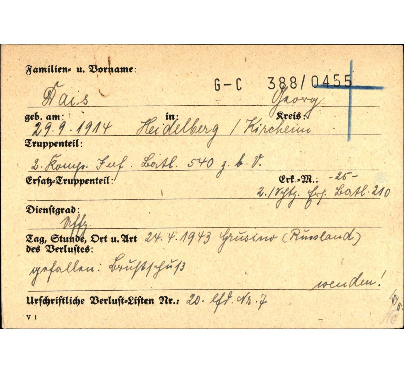 Crain's Militaria - Penal unit KIA Wehrpass - Inf.Btl.zbV.540