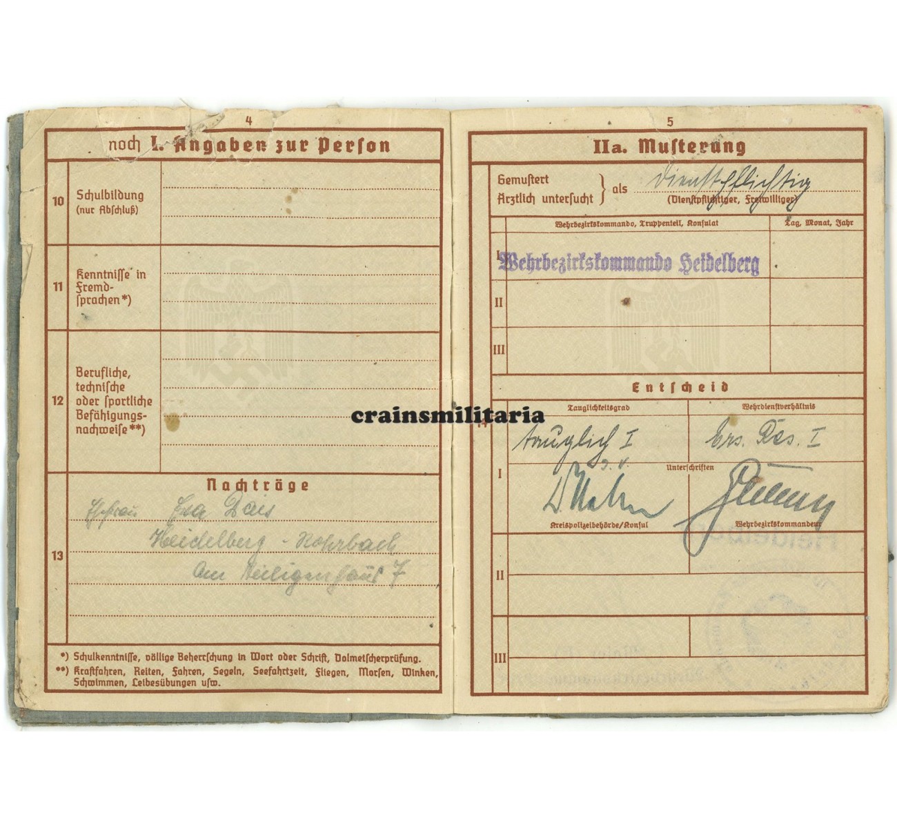 Crain's Militaria - Penal unit KIA Wehrpass - Inf.Btl.zbV.540