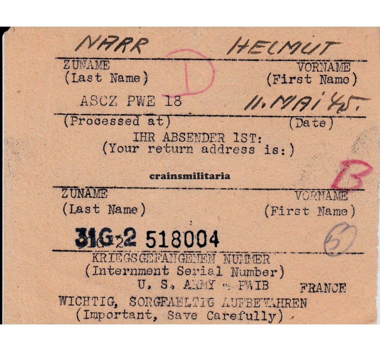 Crain's Militaria - RAD Dienstausweis, Berlin 1945, Flak ...