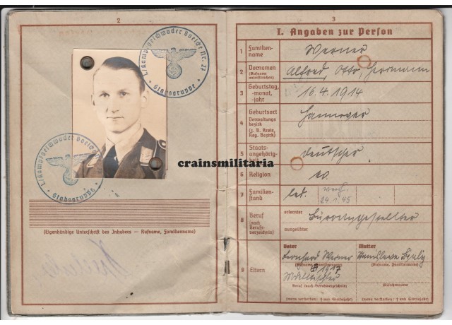 Crain's Militaria - KG27 "Boelcke" Wehrpass