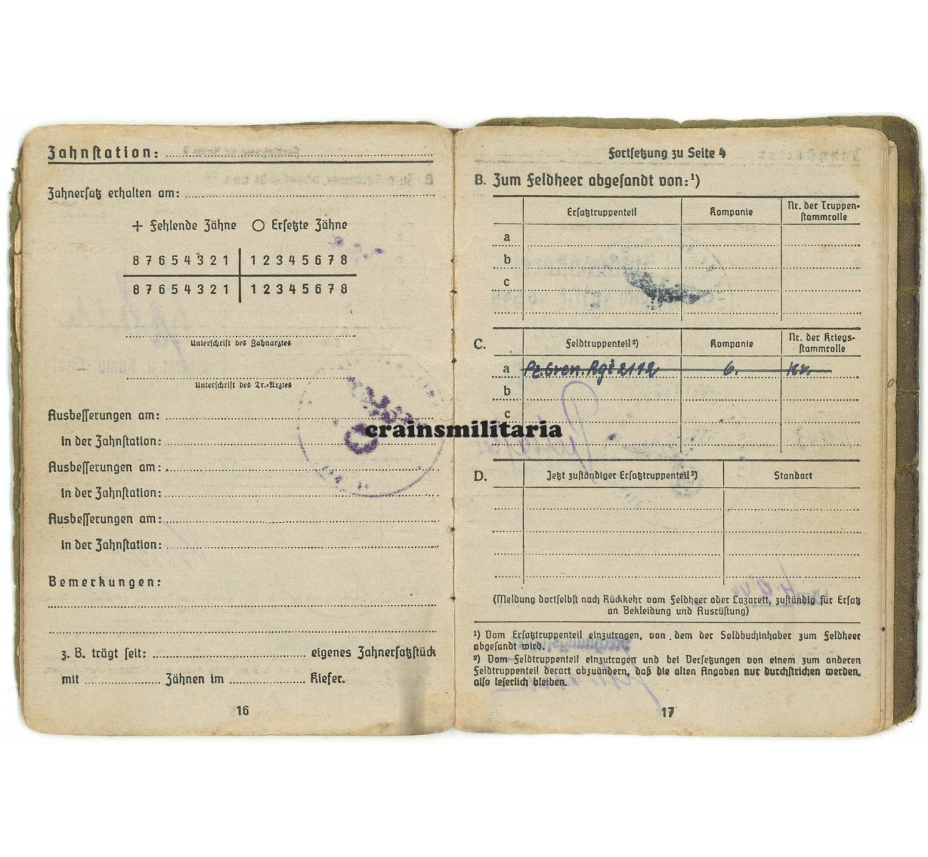 Crain's Militaria - Panzer-Brigade 112 Soldbuch, WIA France 1944