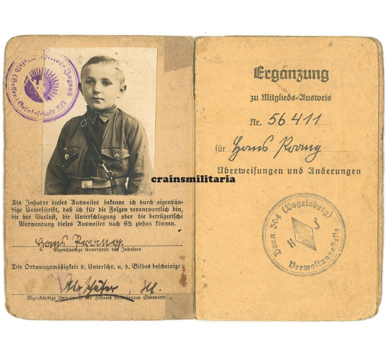 Crain's Militaria - Kriegsmarine Soldbuch with HJ and NSDAP ID's - Lorient