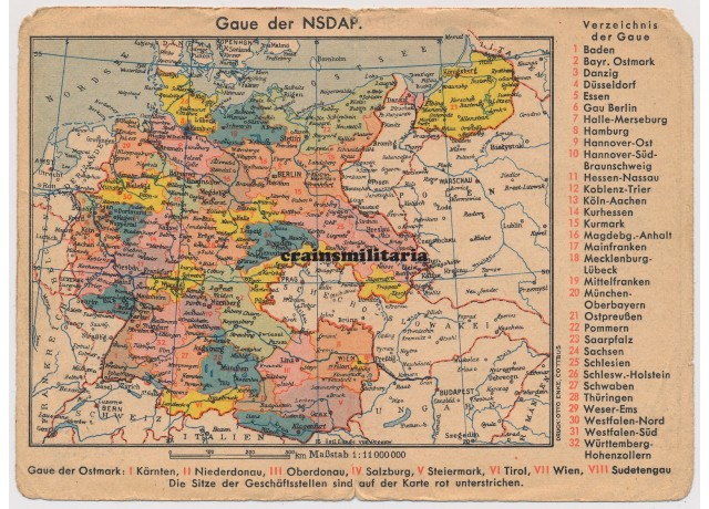Crain's Militaria - Period map "Gaue der NSDAP"