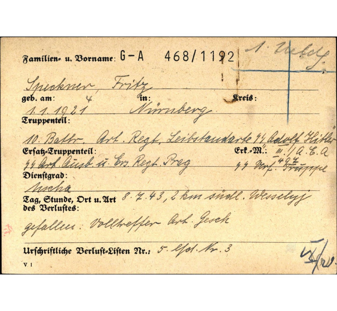 Crain's Militaria - LSSAH Death card - Charkow 1943