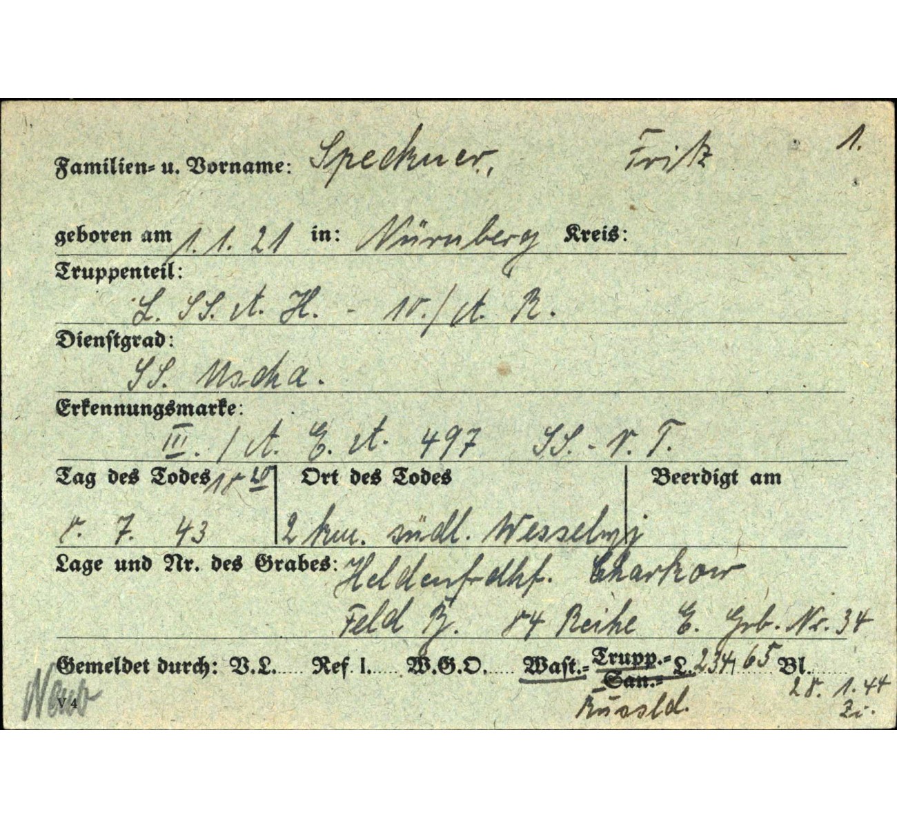 Crain's Militaria - LSSAH Death card - Charkow 1943