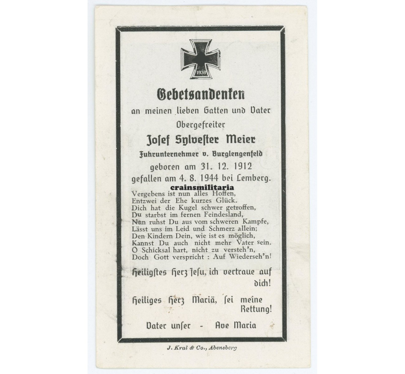 Crain's Militaria - Four different death cards to same soldier